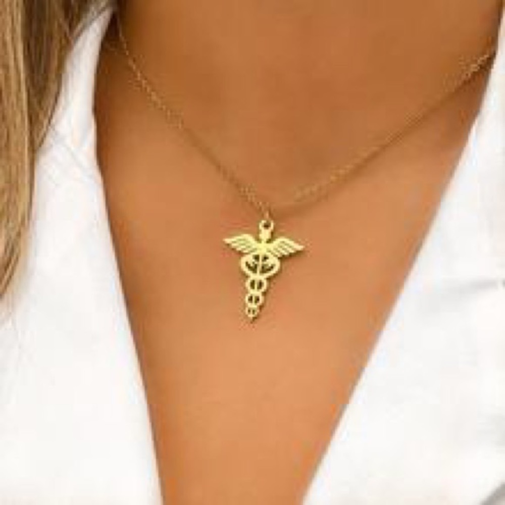 Caduceus Pendant Necklace 14k Gold Plated - Gem